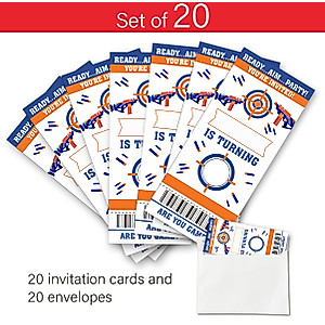 LyoGao 20 Pack Nerf Ticket Birthday Party Invitations With Envelopes Nerf Gun Battle Theme Birthday Party Ticket Style Invitations Fill in Invites Card