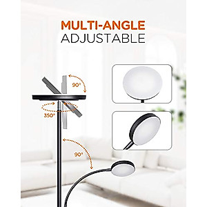 tomons Dimmable Floor Lamp, Bright Tall Mother-Daughter Light Torchiere Sky LED Torchiere with Remote Controller, Stepless Dimming, 3 Color Temperatures, Modern Industrial Living Room, Bedroom - Black