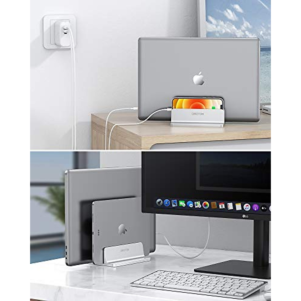 OMOTON Vertical Double Laptop Stand - Adjustable Desk Holder