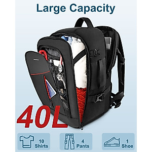 DEEGO Carry on Backpack, 40L Flight Approved Travel Backpack for Men Women, Extra Large International Travel Luggage Backpack Water Resistant Weekender Overnight Bag Daypack Fit 17 Inch Laptop, Black