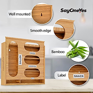 Sayoneyes Ziplock Bag Organizer for Drawer - Premium Bamboo Plastic Bag Storage Organizer for Kitchen – Compatible with Ziploc, Glad, Hefty, Solimo for Gallon, Quart, Sandwich & Variety Size Bags