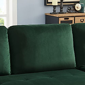 HABITRIO Sectional Sofa with Pull Out Bed, Green Velvet Upholstered 2 Seats Sleeper Sofa and Reversible Chaise Lounge w/Storage, Modern Design 88" L-Shaped Sleeper Sofa for Living Room, Apartment