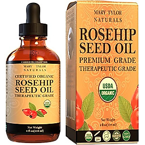 Mary Tylor Naturals Organic Rosehip Seed Oil 4 oz — USDA Certified Cold Pressed, Unrefined 100% Pure Rose Hip oil, Natural Moisturizer