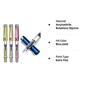 4 Pieces Refillable, Transparent Piston Pen Piston Filling, Extra Fine Fountain Pen for Calligraphy Painting, Drawing, School, Scrapbook and Sketch Signature