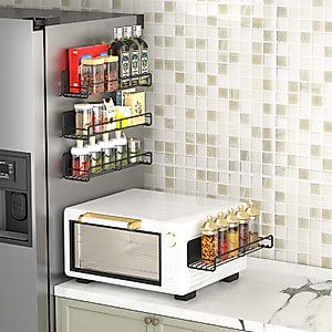 Mirfane 4 Pack Magnetic Spice Rack - Movable Magnetic Spice Rack for Refridgerator, Magnetic Shelf for Spice Storage, Space Saver for Refrigerator and Microwave Oven, Metal Black