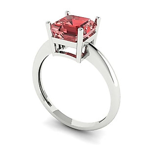 Clara Pucci 2.0 ct Asscher Cut Solitaire Natural Garnet Bridal Designer Anniversary Engagement Ring 14k White Gold