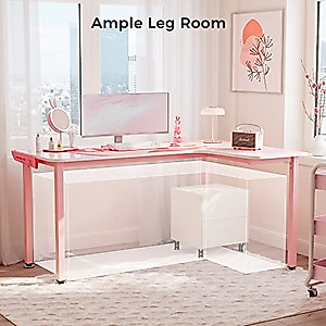 EUREKA ERGONOMIC Gaming Desk Pink,60 Inch Pink L Shaped Gaming Desk, Gaming Table Pink with Free Mouse Pad for Girls Home Office Wood & Metal Space-Saving,Easy to Assemble,Computer Desk Pink