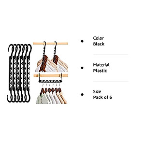 Smartor Space Saving Hangers - 6 Pack, Dorm Room Essentials Magic Hangers Saving 80% Space, Closet Organizers and Storage, Space Saver Hangers Closet Organizers Multifunctional Hangers - Black