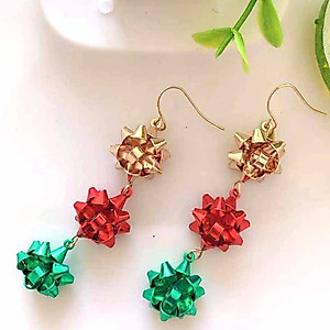 Christmas Bow Earrings for Women, Christmas Earrings for Women, Cute Red Green Bow Christmas Drop Dangle Earrings, Xmas Earrings Holiday Earrings, Christmas Jewelry Gifts for Women Bff