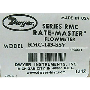 Dwyer® Rate-Master® Flowmeter, RMC-143-SSV, 2% Acc, 4-4 GPM Water, SS Valve, PC Body