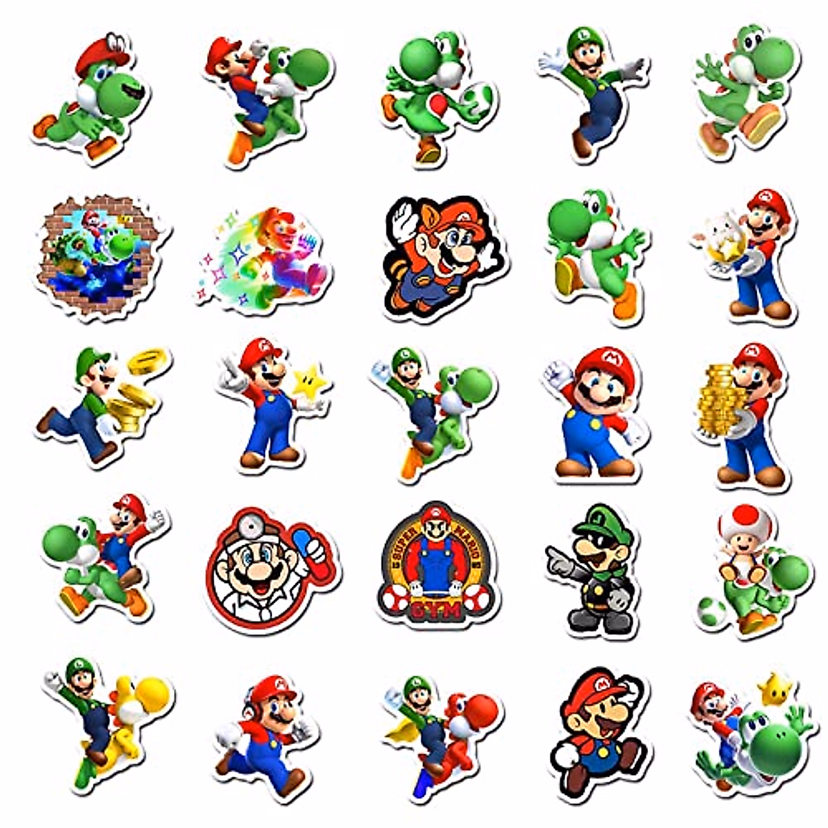 Super Mario Cartoon Waterproof Laptop Stickers Waterproof Water Bottles Skateboard Snowboard Car Bicycle Luggage Decal 50pcs Pack (Super Mario Bros)