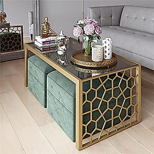 CosmoLiving by Cosmopolitan CosmoLiving Juliette Top, Soft Brass, Tempered Glass Coffee Table, 46.0 in x 24.0 in x 19.0 in