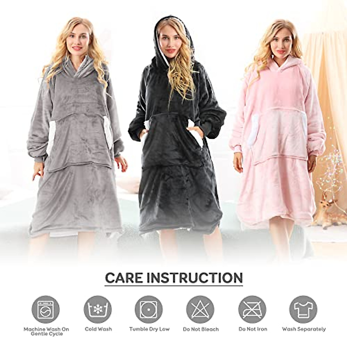 Uttermara Knit Weighted Blanket 15 Pounds 48x72 Inches, Weighted Blankets Knitted, Grey + Blanket Hoodie Women and Men with Giant Front Pocket Elastic Sleeve, Gray