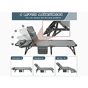 H&ZT Adults Patio Chaise Lounge Chair with Mattress, Outdoors Portable Bed Frame for Adults