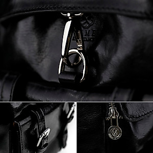 Time Resistance Leather Backpack up to 15in Laptop Brown Travel Book Bag (Black)