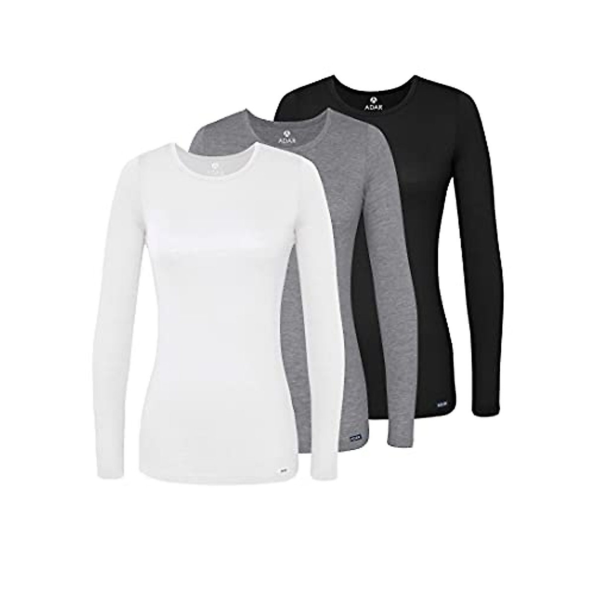 Adar Uniforms Underscrubs for Women 3 Pack, Long Sleeve Underscrub Comfort Tee, 2903, Black/Dark Marl Gray/White, S