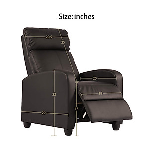 HCB Recliner Chair for Living Room Furniture Home Theater Seating Glider Chairs Modern Wingback Single Sofa PU Leather with Footrest (Brown)