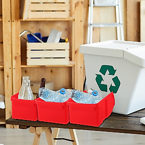 Angoily 10PCS Plastic Storage Bin Hanging Stacking Containers, Stackable Storage Bins Workshop Tool Organizer Bins for Parts Garage (Red, 3.93X 3.73X1.97inch)