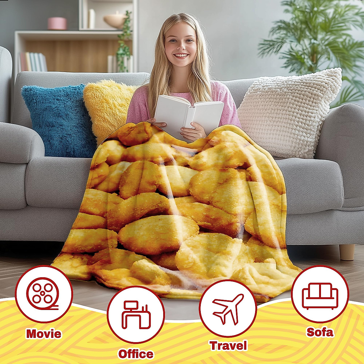 Golden Chicken Nuggets Throw Blanket Flannel Fleece Air Conditioning Quilt Best Gift Lightweight Cozy Plush Blanket for Sofa Chair Bedroom M 60"x50" for Teens
