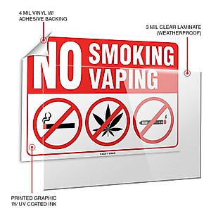 (Set of 2) No Smoking/Vaping Sign - 10" x 7" 4 Mil Vinyl - Laminated for Ultimate Protection & Durability - Self Adhesive Decal - UV Protected & Weatherproof - Heavy Duty