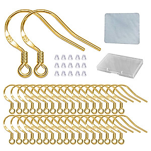 Gold Fishhook Earring Hooks - 120 PCS/60 Pairs 18K Gold Hypoallergenic Ear Wires Fish Hooks for Jewelry Making, Jewelry Findings Parts with 120 PCS Rubber Earring Backs Stopper for DIY Earrings