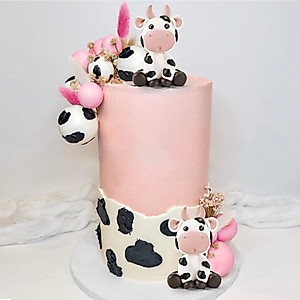 KEEPARTY Cow & Ball Cake Toppers, 26pcs, Farm Animal Themed, Clay, Pink and White, for Baby Shower, Birthday, Girls and Boys Party Supplies