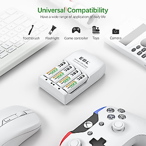 EBL AA Rechargeable Batteries 4 Pack, 2300mAh Ni-MH with Individual Cell Battery Charger - Rechargeable AA Batteries and 916 Charger Combo for Ni-MH/Ni-CD AA AAA Rechargeable Batteries