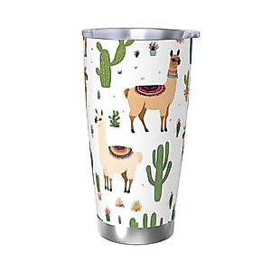 quopvn Alpaca Llama Print 20oz Car Cup Ps Material Lid, Perfect For Hot & Cold Drinks
