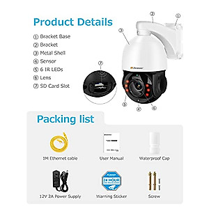 4K 8MP Outdoor PTZ IP POE Camera with Pan Tilt 20x Optical Zoom & Human Vehicle Detection, Speed Dome Security Camera with 320ft IR Night Vision, Auto Tracking, 2-Way Audio (Compatible for Hikvision)