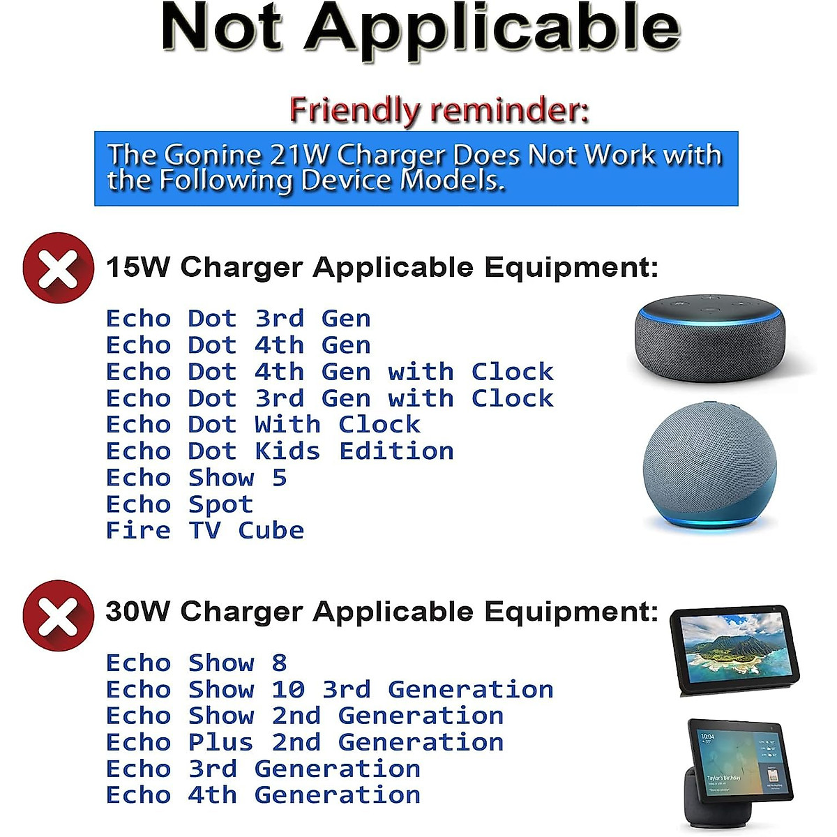 Gonine Charger 21W Power Cord, Compatible with Echo 1st and 2nd Gen, Fire TV (2nd Gen), Echo Look, Echo Link. 15V Power Supply.