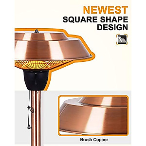 Star Patio Electric Patio Heater, Outdoor Heater, 1500W Infrared Heater with Brush Copper Finished, Tip-Over Protection, Electric Tabletop Heater, IP44 Waterproof, STP1566-CT-B