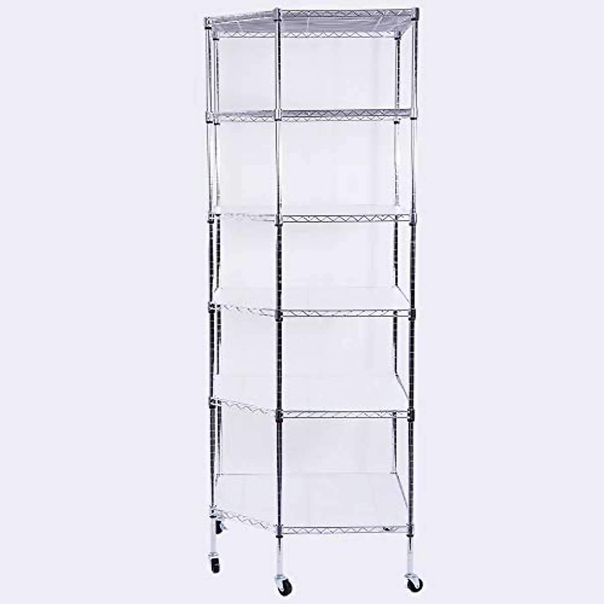 6 Tiers Free Standing Corner Shelf with Wheels, Metal Storage Wire Shelving Unit Corner Storage Rack Display for Restaurant，Living Room, Bathroom, Pantry，Kitchen 26.77" x 26.77" x 70.87" (Silver)