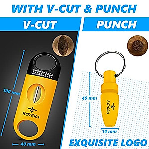 roygra Cigar Cutter, Cigar Punch, V-Cut, Double Blade Guillotine, Yellow - 4 Pack