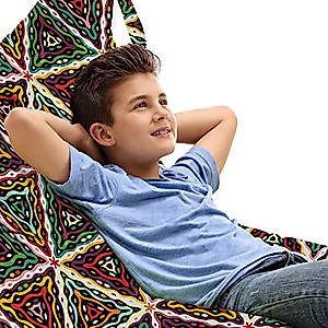 Ambesonne African Lounger Chair Bag, Grunge Triangle Design Colorful Geometric Mosaic Traditional Batik Pattern Retro, High Capacity Storage with Handle Container, Lounger Size, Multicolor