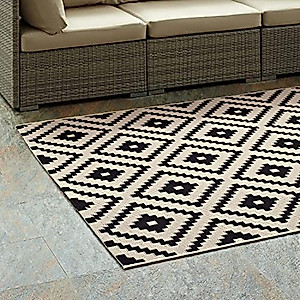 Modway R-1134A-46 Perplex Geometric Diamond Trellis 4x6 Indoor and Outdoor Area Rug, Black and Beige