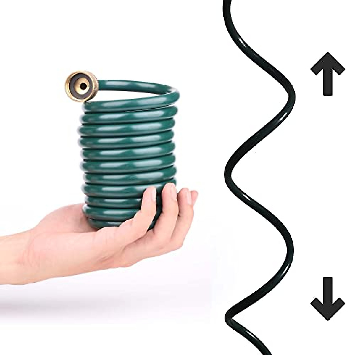 FUNJEE Heavy-Duty EVA Coil 10 ft Garden Hose with 3/4" GHT Solid Brass Fittings, Water Hose with Brass Connectors (10FT, Green)