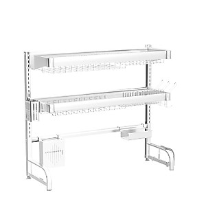 Over Sink Dish Drainer Drying Rack,MAJALiS 3-Tier 304 Stainless Steel Large Dish Racks for Kitchen Counter,Above Sink Organizer,(Sliver, 25.5"-35.5")