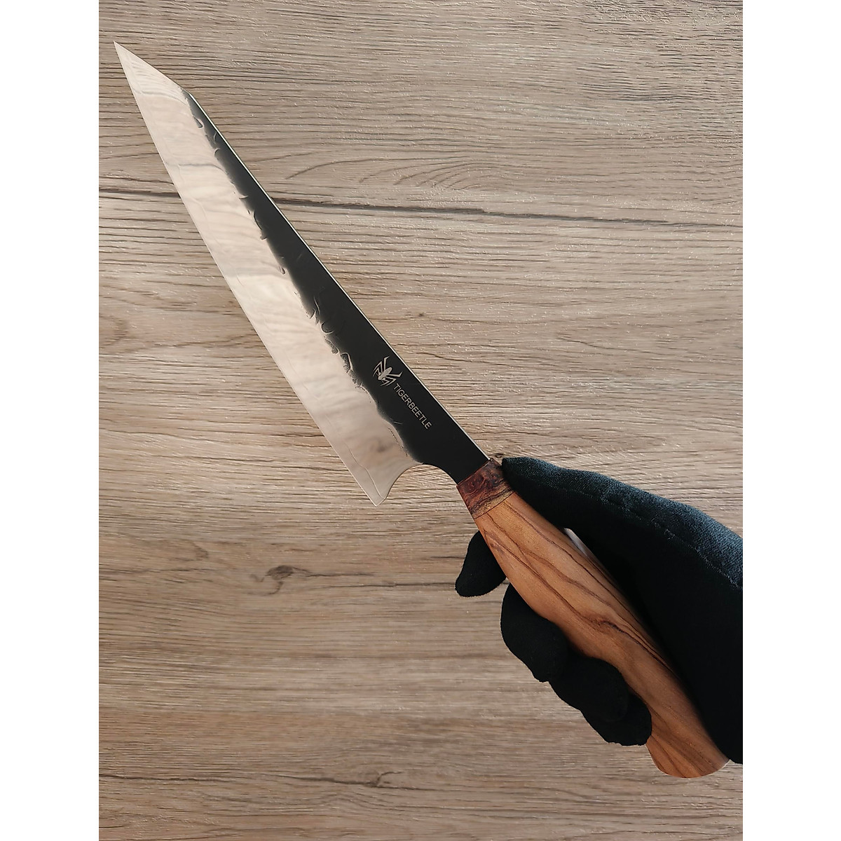 TIGERBEETLE SKD11 Triple Clamp Steel 8.5 inch Chef Knife SKD11 Japanese Steel Chef Knife for Home Kitchen and Dining Room (Huanghua Pear Wood+Olive Wood)