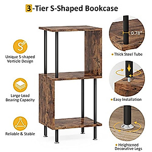Book Shelf Bookcase, Modern Small Bookshelf for Small Spaces: S-Shaped Wooden Bookshelf Corner Bookshelf for Living Room Bedroom Home Office, Rustic Bookshelves and Bookcases Storage Organizer, 3-Tier