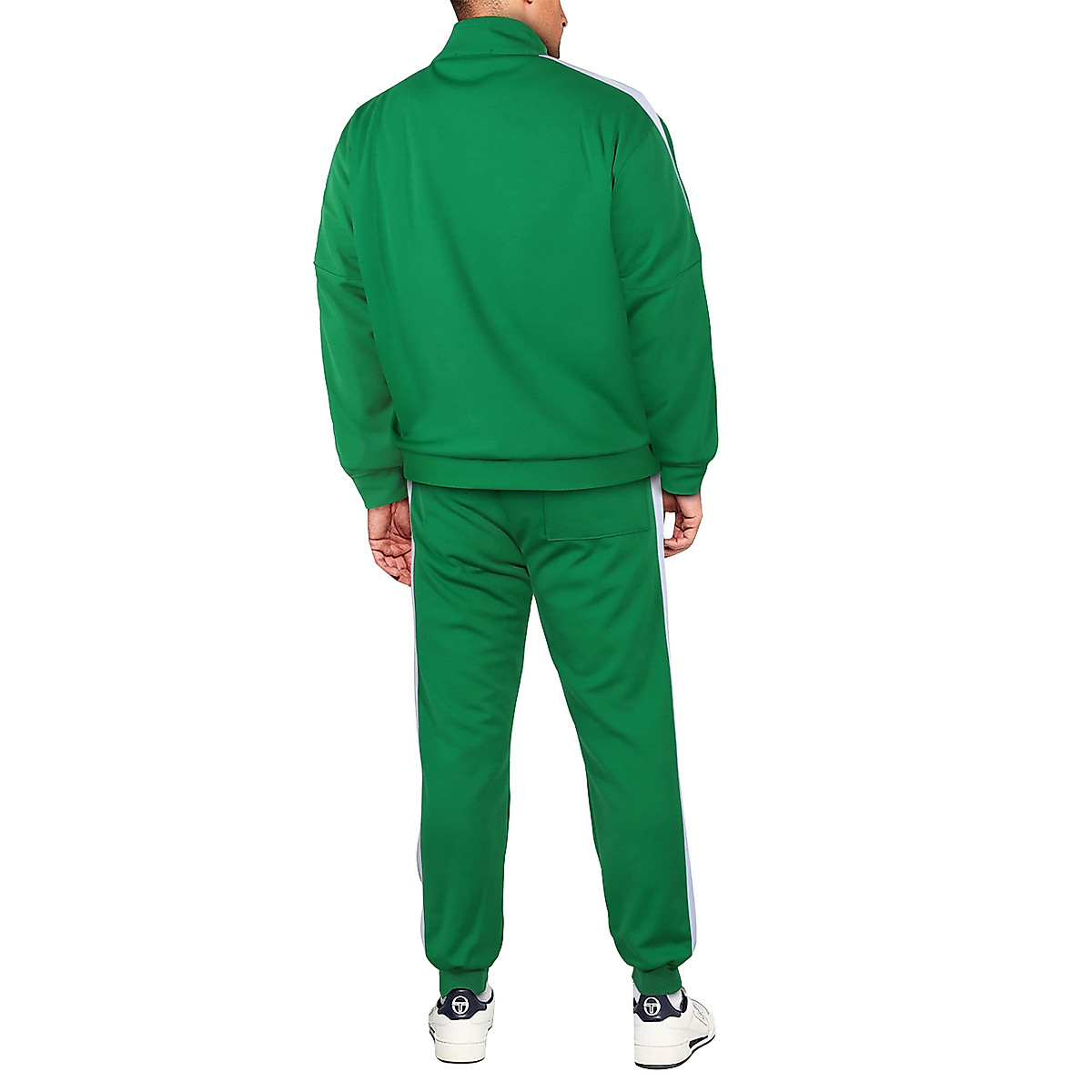 Hat and Beyond Mens Comfort Athletic USA Made Striped Athletic Casual Running Workout Sweat Suit Combo Oversized Tracksuit (Small, Kelly Green/White Set)