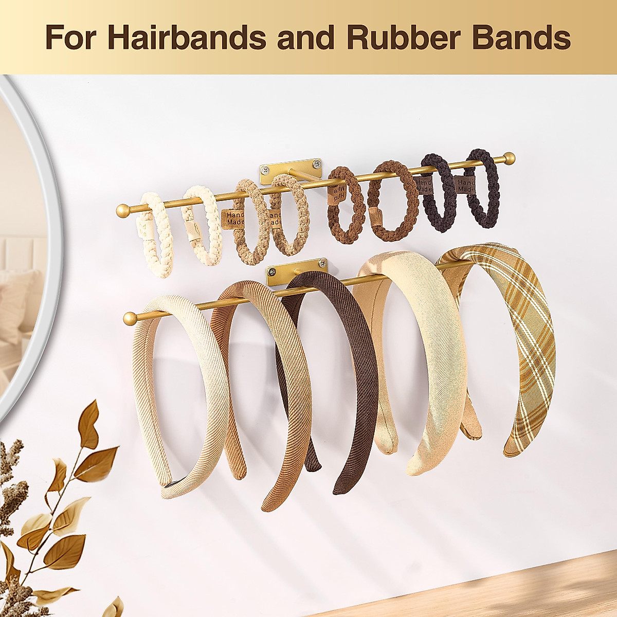 Josmimic Wall Hanging Jewelry Organizer: 13.7'' Necklace Holder for Earring, Bracelet, Rings, Hairband, Glasses, Gold 1-Pack, Screws Included