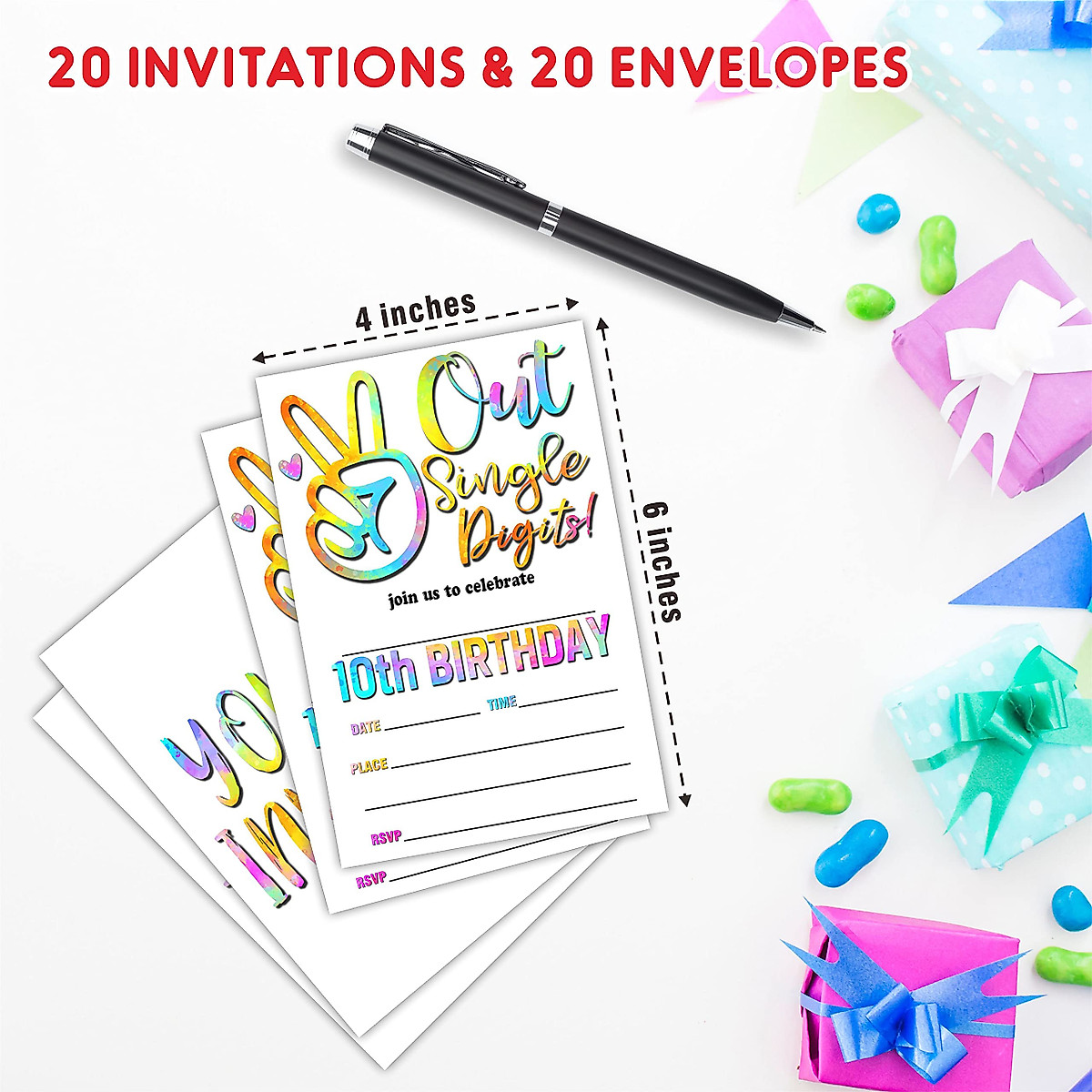 AWSICE Birthday Invitations, Out Single Digits Double-Sided Fill-In Invite Cards For Birthday Party, 20 Invitations With Envelopes, Decorations,Party Favor And Supply-B14