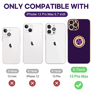 Hython for iPhone 13 Pro Max Case with Ring Stand [360°Rotatable Ring Holder Magnetic Kickstand] [Plated Rose Gold Edge] Slim Soft TPU Cover Luxury Protective Phone Case for Women Men, Dark Purple