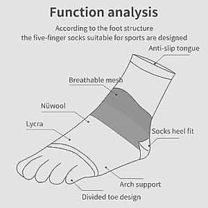 AONIJIE Running Ankle Toe Socks for Men and Women Merino Wool Five Finger Athletic Socks - High Performance and Comfortable (3 Pairs/B: Black,M)