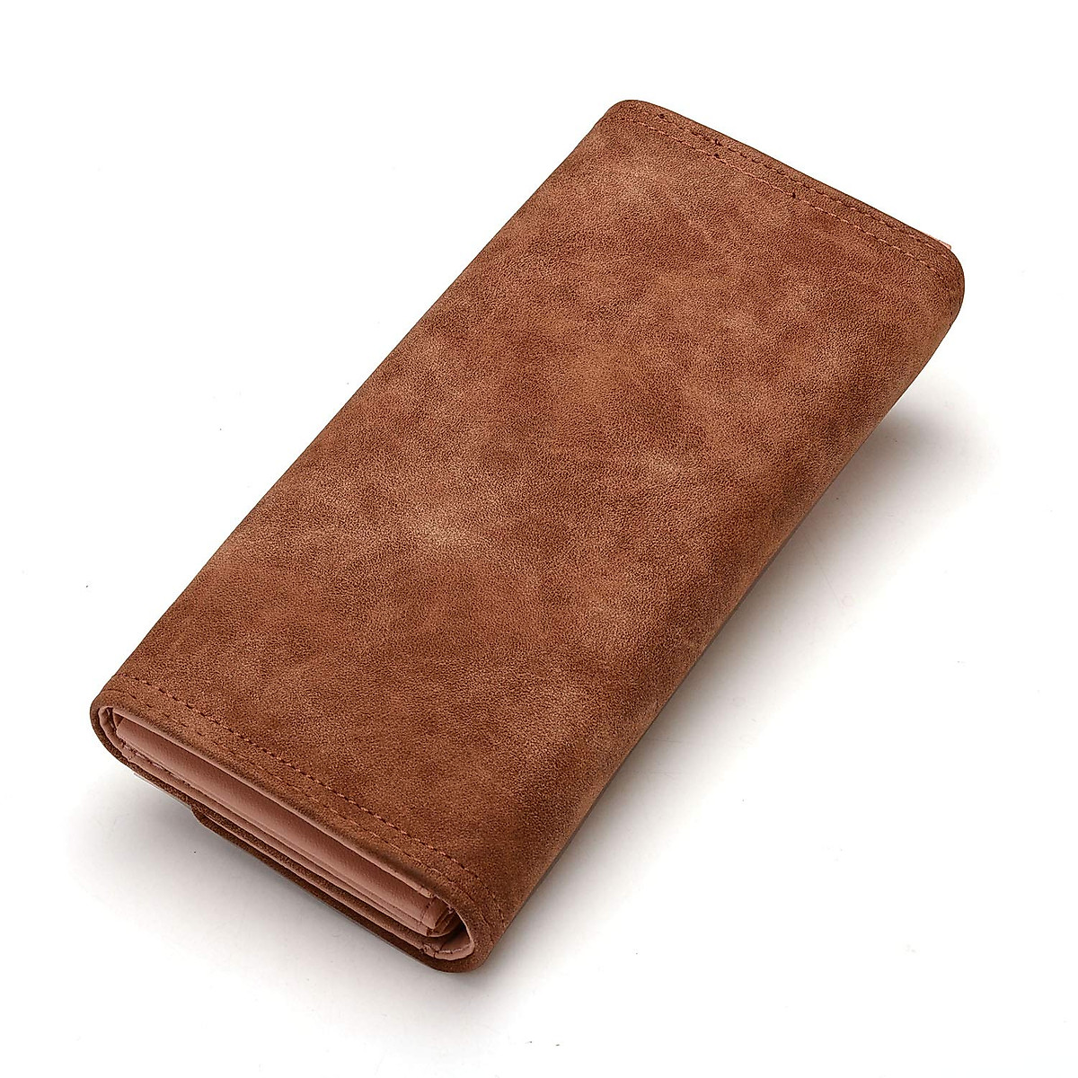 VODIU Women Crad Holder Long Wallet Leather Large Capacity Elegant Zipper Purses Three Fold Clutch (Coffee*2)