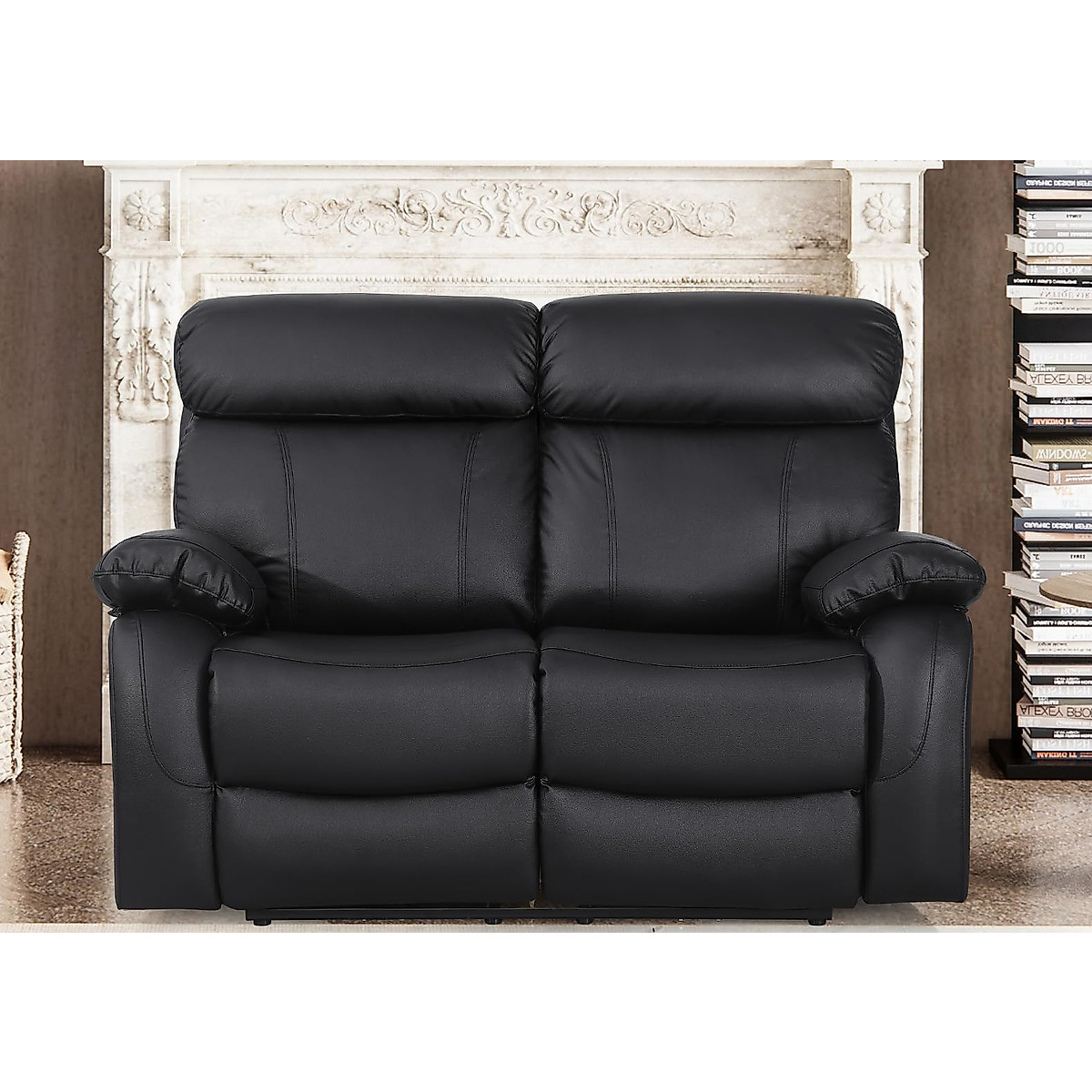 Alexent Loveseat Recliner Sofa, Power Recliner Leather Loveseat Sofa with USB Port Recliner Chair Couch 2 Seater Sofa for Living Room,Bedroom,Playroom,Black
