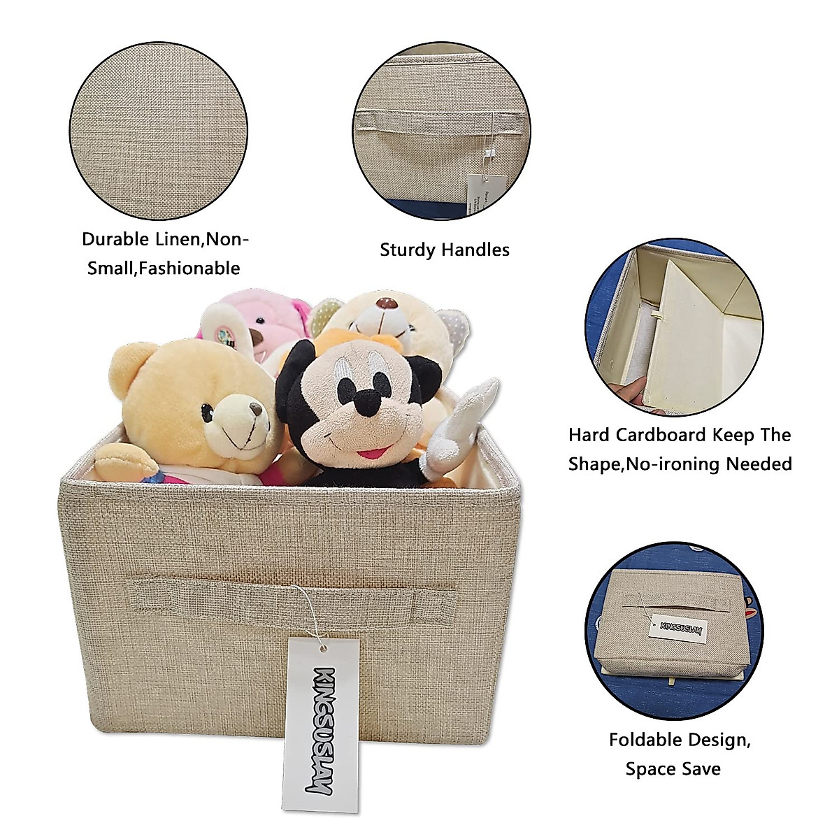 KINGSUSLAY Collapsible Fabric Storage Basket, Storage Bins and Baskets for Christmas Gift Stuffers,Home Storage, Perfect for Clothes, Nursery, Toys,Closet Bins(Beige-3PCS, 16.15x10x6.5Inch)