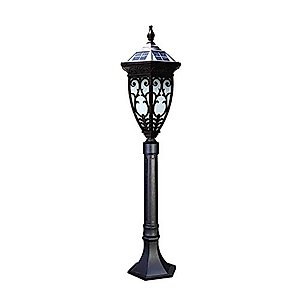 Outdoor Aluminum Cast Glass Lantern Solar LED Column Light Post Lamp American Home Villa Courtyard Lawn Pillar Light Outside Park Street Light IP65 Rainproof Decoration