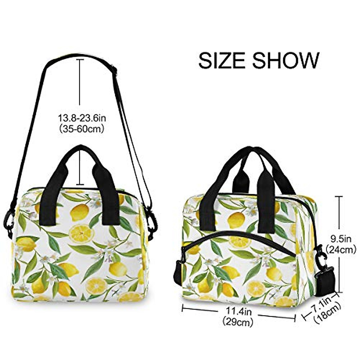 Lemom with Flower Lunch Bag Lunch Bag for Girls Boys Women Men,Insulated and Water-resistant Thermal Cooler Bag with Adjustable Strap for School Office Picnic