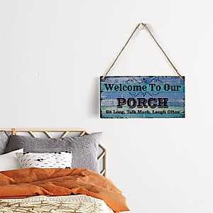 Farmhouse Porch Welcome Wooden Sign Wall Decor Rustic Welcome to Our Porch Wood Plaque Hanging Sign Decoration for Home Door 5”x10”
